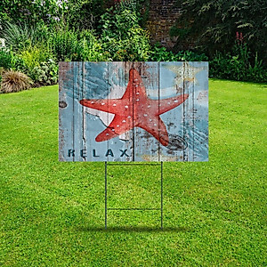 Ocean Nautical Beach Theme Underwater Starfish Yard Sign 12x18 Inch Sea Animal Turtle Octopus Crab Customized Lawn Signs with Stakes for House Rent Outdoor Decoration