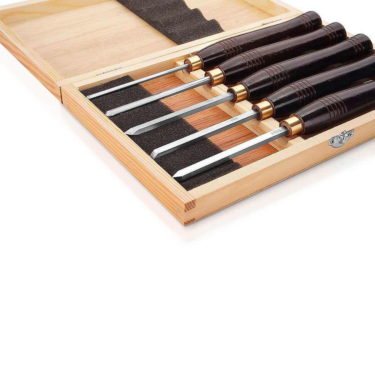 Urbansential Woodworking HSS Wood Turning Tools Lathe Chisel Set of 5 pcs Mini with Wooden Box, Ideal for Pen Turning and Small Projects