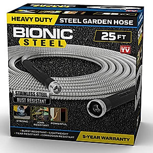 Bionic Steel 25 Foot Garden Hose 304 Stainless Steel Metal Hose – Super Tough & Flexible Water Hose, Lightweight, Crush Resistant Aluminum Fittings, Kink & Tangle Free, Rust Proof, Easy to Use & Store