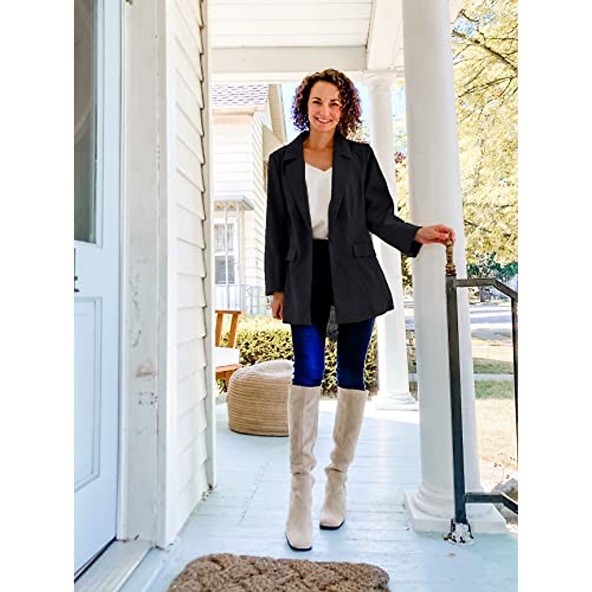 OUGES Womens Black Blazer Jackets Casual Long Sleeve Lapel Collar Work Office Blazer Jackets(Black,Medium)