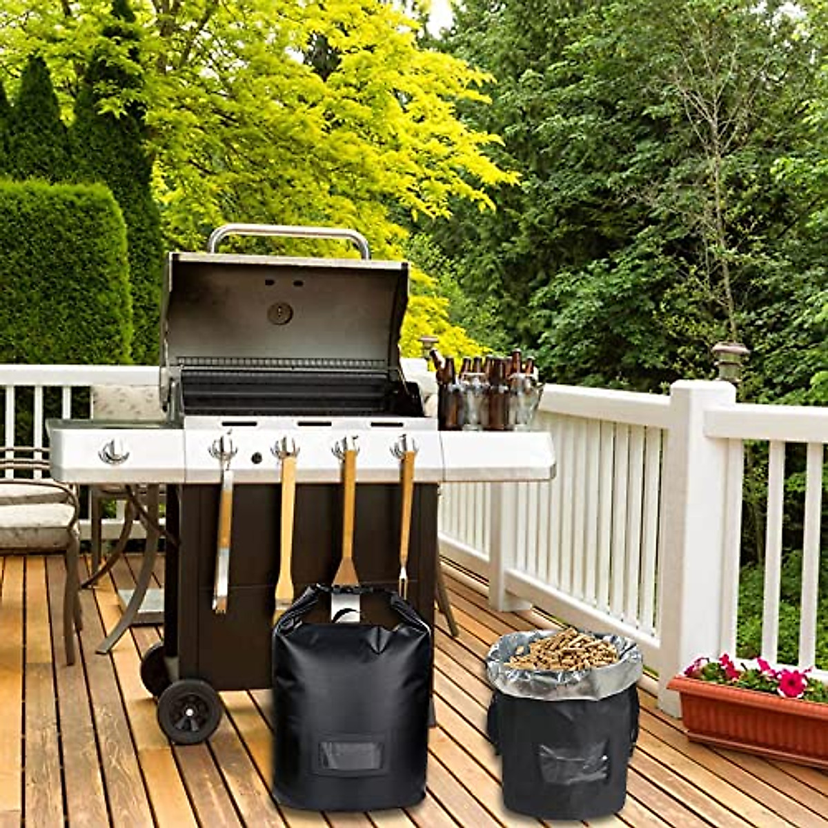 Kintaki 20LBs Fuel Pellet Storage Bag, 2 Packs Wood Pellet Camping Storage Bucket Containers for Grill, Waterproof Smoker Pellet Dispenser, Wood Pellet Storage Bucket, Black