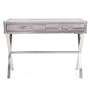 Empire Art Direct Leather Console Table, 44" x 16" x 32", Elegant Silver Faux Lizard Skin