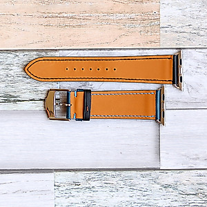 H2N Handmade Full Grain Leather Bands compatible with Apple Watch band 49mm / 45mm / 44mm / 42mm / 41mm / 40mm / 38 mm (38/40/41mm, Black/Navy blue)