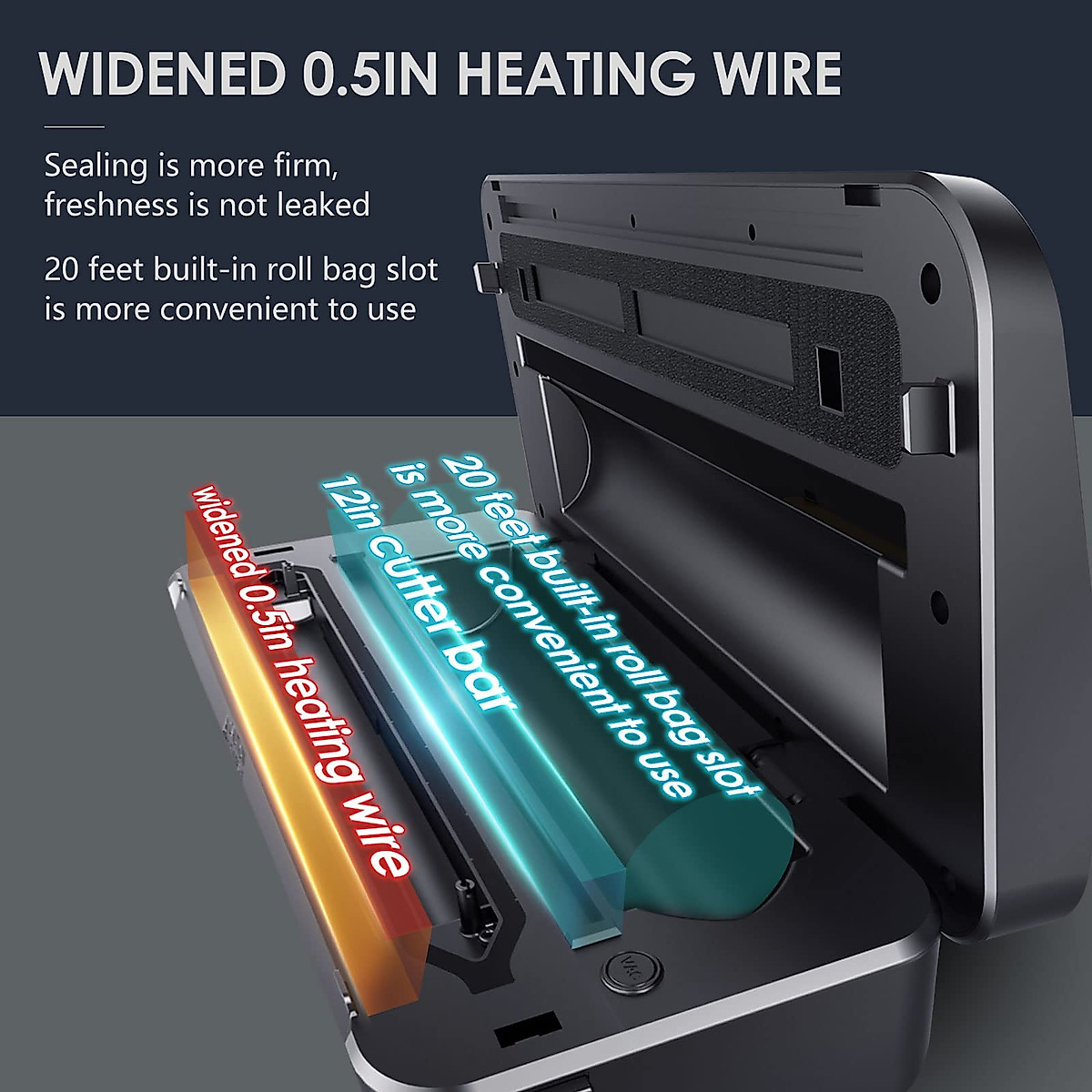 Vacuum Sealer Machine, ETL TESTED & CERTIFIED 95KPA Digital Display Food Sealer with Built-in Cutter and Bag Storage(Up to 20 Feet Length), With 2 Bag Rolls 11”x16’ &8”x16’, Both Auto&Manual Options