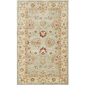 SAFAVIEH Antiquity Collection 3' x 5' Grey Blue / Beige AT822A Handmade Traditional Oriental Premium Wool Area Rug