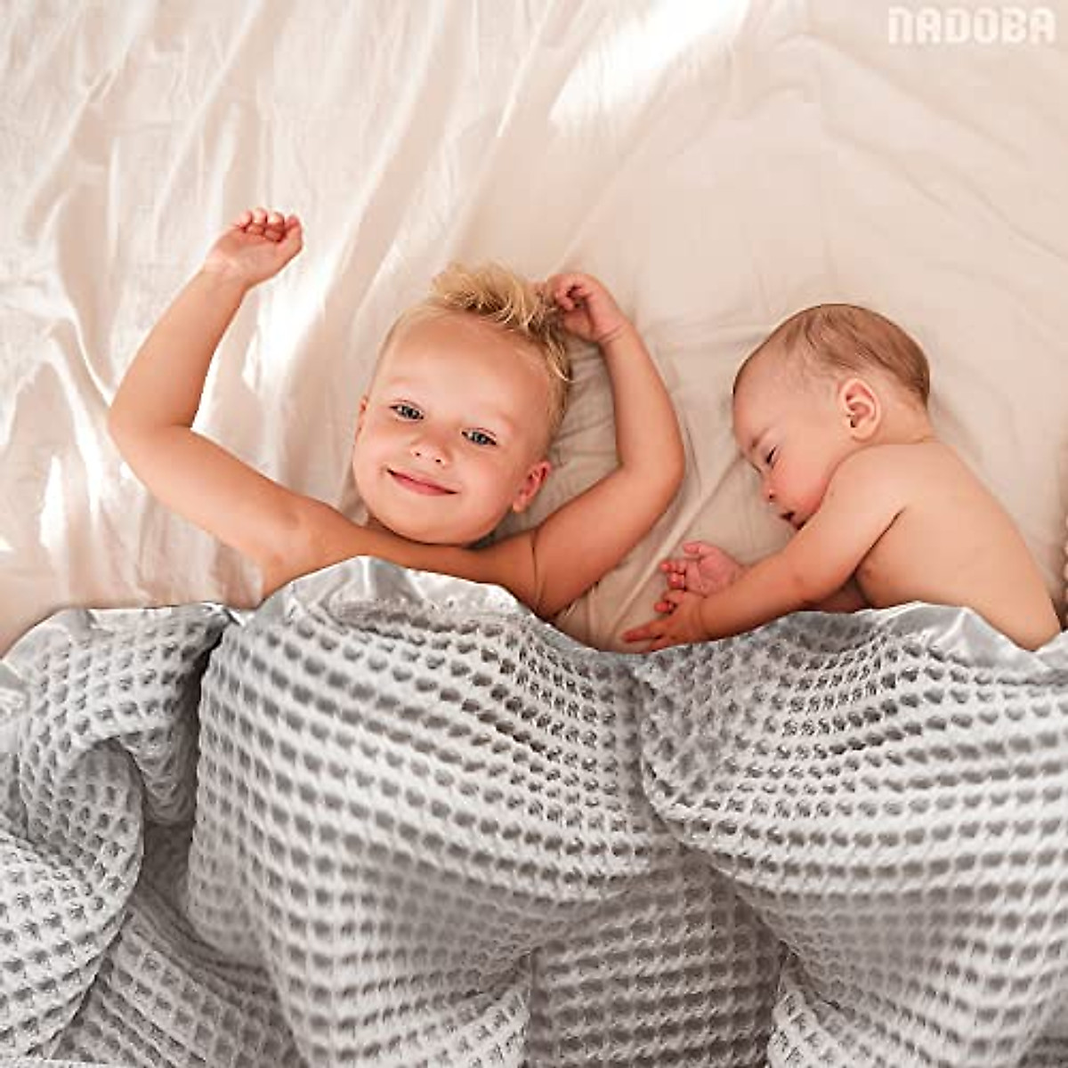 Thermal Baby Blanket for Girls and Boys - Waffle Weave Blanket Satin Baby Blanket - Throw Blanket for Baby Receiving Blankets - Soft Waffle Blanket