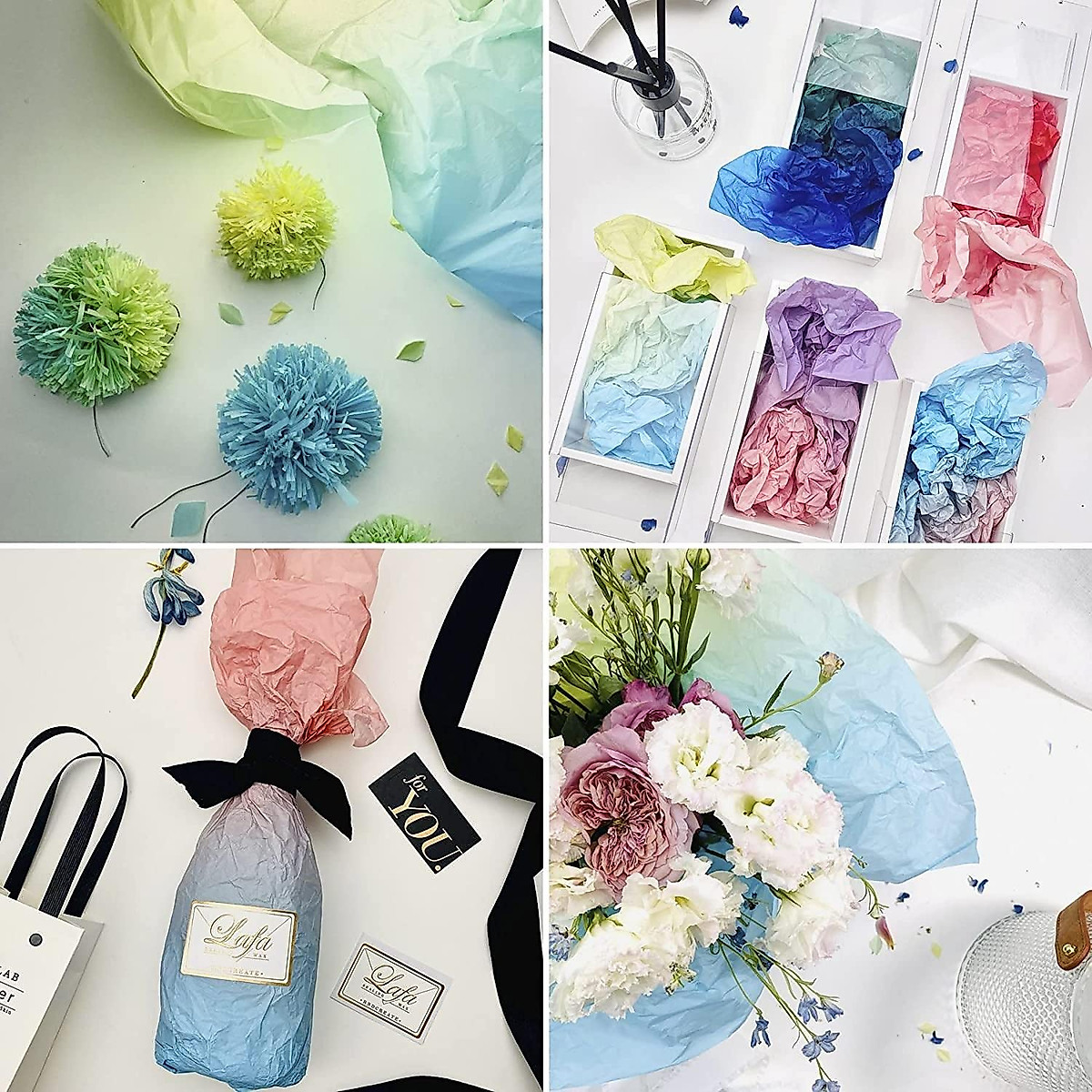 Bolsome 100 Sheets Pink-Blue Gradient Tissue Paper Bulk, Pastel Turquoise Wrapping Tissue Paper Sheets for Christmas Birthday Baby Showers Wedding Thanksgiving Gift Wrapping DIY Crafts Arts, 20 x 14"