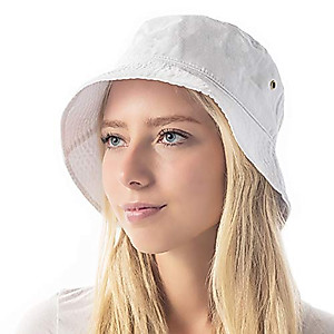 The Hat Depot 300N Unisex 100% Cotton Packable Summer Travel Bucket Sun Fishing Hat (S/M, White)
