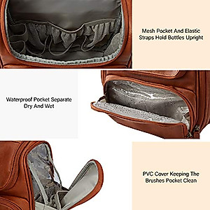 BAGSMART Hanging Toiletry Bag, Water-resistant Leather Dopp Kit, Large Travel Organizer for Full Sized Container, Brown