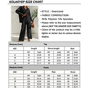 KOLAOYEP 2 Piece Outfits for Women Wide Leg Pants Sets Casual Long Sleeve Button Down Shirt Solid Streetwear Suits