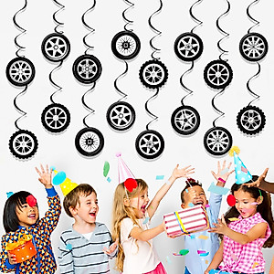 60PCS Race Car Birthday Party Decorations Wheel Tire Hanging Swirls Ornaments Racing Car Ceiling Hanging Decor Supplies Tire Tubes Hanging Decor for Race Car Theme Party Birthday Party Favors