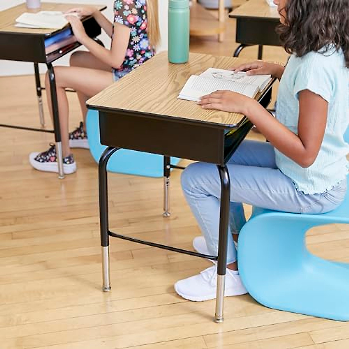 ECR4Kids Open Front Desk with Metal Storage Book Box, Adjustable, Classroom Furniture, Maple/Black