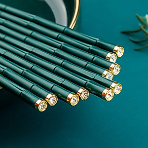 Chanjiso 5 Pairs Reusable Metal Chopsticks Dishwasher Safe,Japanese Korean Creative Chop Sticks Pack Chopstick, Non-Slip, 9.5 h Gift Set