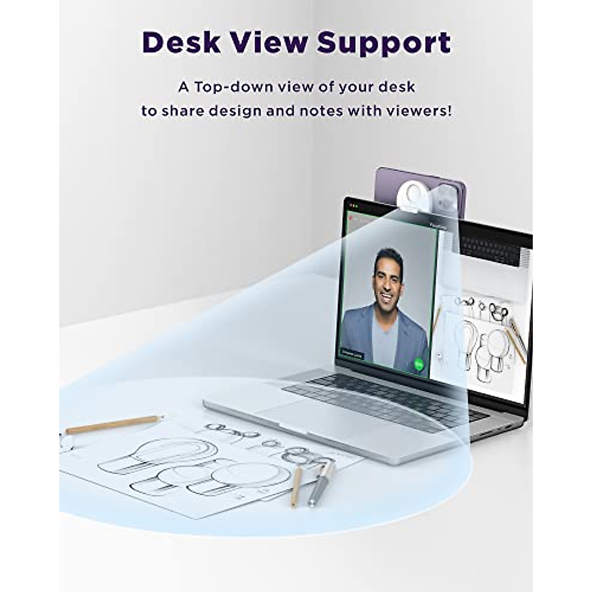 SODI iPhone Continuity Camera Mount - iPhone Camera Mount Compatible with MagSafe for iPhone 14/13/12, iPhone Webcam Mount for MacBook macOS Ventura, Desk View Support iPhone Monitor Loop Mount, White