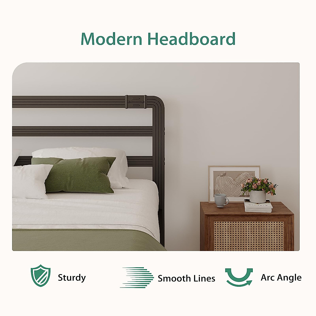 Askeld Queen Bed Frame with Headboard，18 Inch High Queen Size Bed Frame, Sturdy Noise-Free Metal Frame with Heavy Duty Slats, 4500 Lbs Weight Support for Mattress, No Box Spring Needed, Black