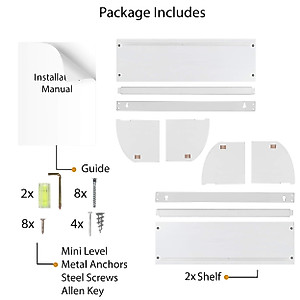 Wallniture Lissa Wall Shelf Wood Wall Mounted White Bookshelf for Nursery Wall Decor, Kids Storage Organizer Set of 2