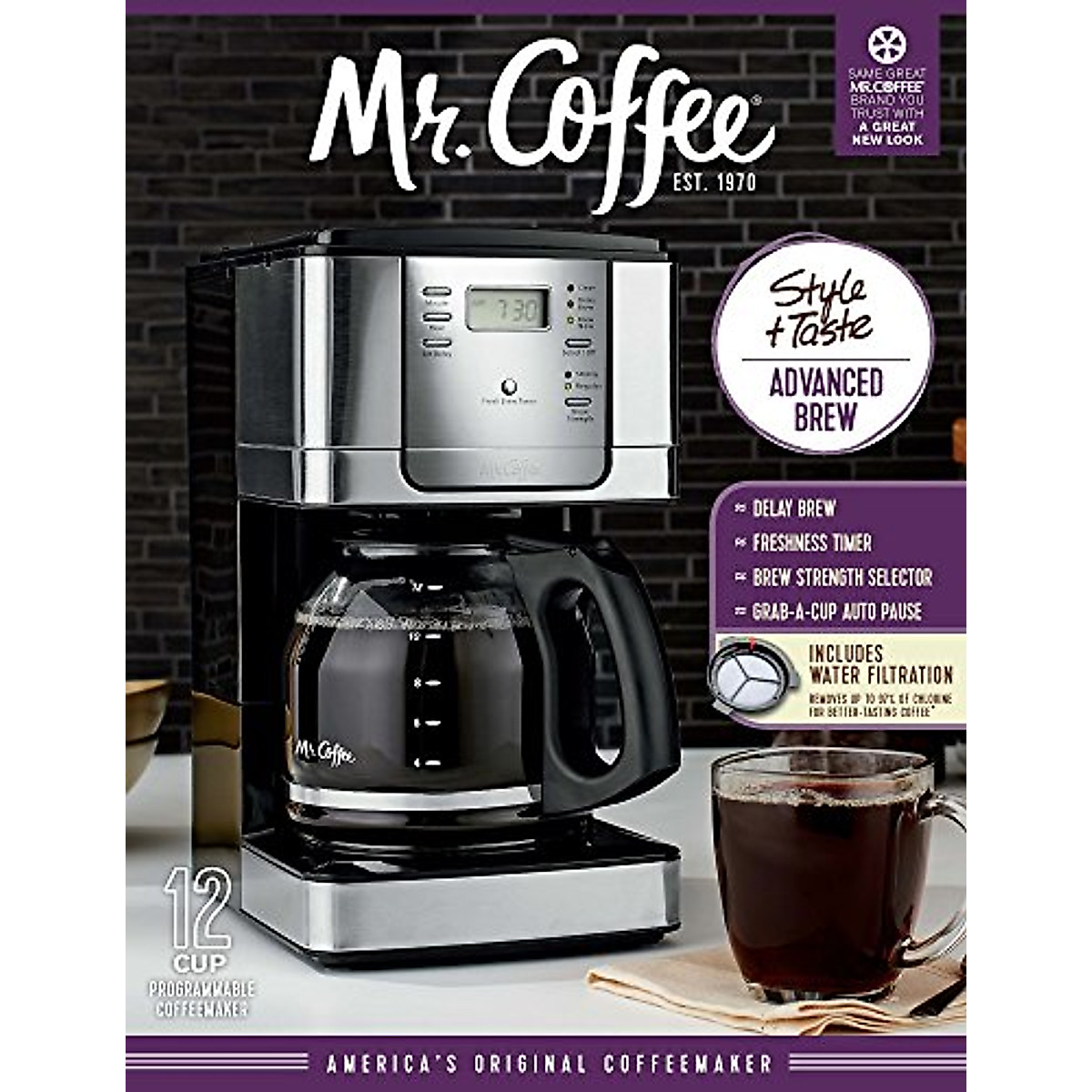 Mr. Coffee 12-Cup Programmable Coffee Maker, Stainless Steel