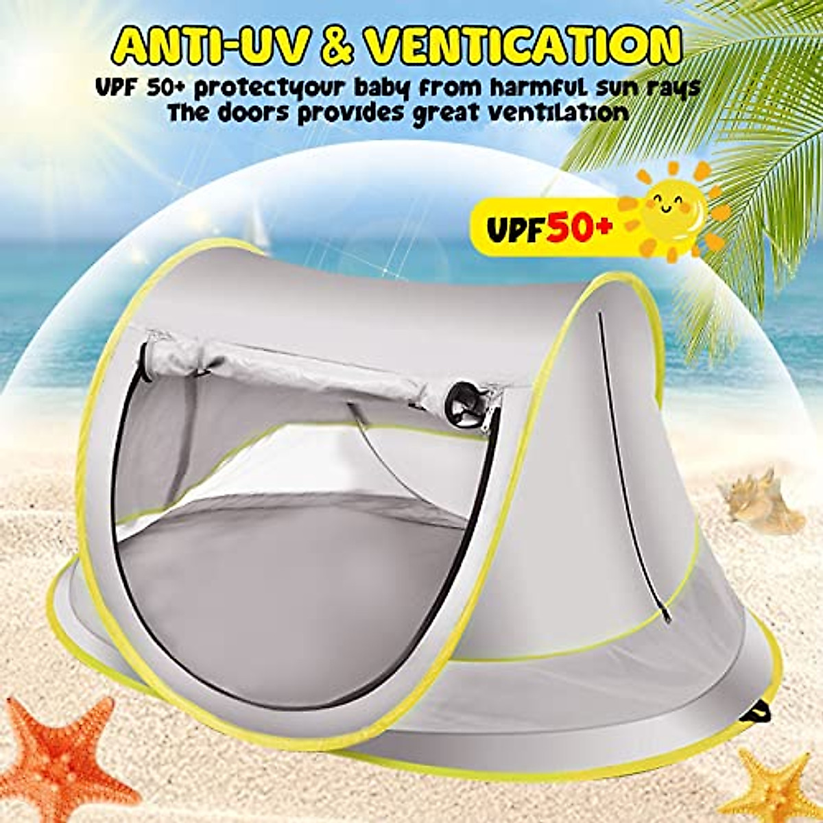 Baby Beach Tent, Waterproof Travel Tent Bed UPF 50+ Foldable Pop-Up Mosquito Net Breathable Parasol Tent Outdoor Portable UV Protection Tents Bed