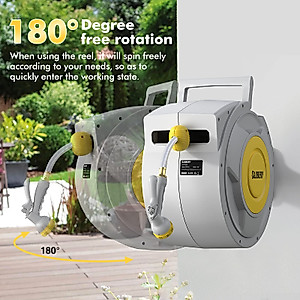 BLUBERY 5/8" x 100+6.7ft Retractable Garden Hose Reel with Slow Return System, Heavy-Duty Wall-Mounted 39.3LB, 10" Handle, 180° Swivel Bracket, Any Length Lock