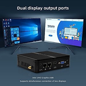 Fanless Mini PC Windows 11 pro, Celeron J4125, 4GB DDR4 RAM 256GB SSD, HD-MI, VGA, 4K Output, 2 RJ45 LAN, USB3.0, 2xRS232 COM, Dual Band WiFi AC, BT, Small Form Factor Computer, Auto Power On