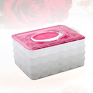 Zerodeko Food Storage Container Dumpling Organizer Stackable Portable Freezer Storage Containers Food Storage Box for Kitchen and Fridge Rosy