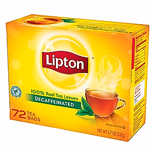Lipton Decaffeinated Black Enveloped Tea Bags, 72 Count (Pack of 6)