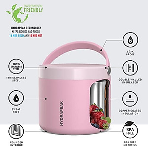 Hydrapeak 18oz Stainless Steel Vacuum Insulated Thermos Food Jar | Kids Thermos for Hot Food and Cold Food, Wide Mouth Leak-Proof Soup Thermos for Adults, 10 Hours Hot and 16 Hours Cold (Pink)