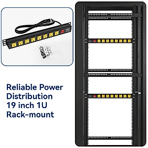 Rack Mount Power Strips, 1U Rack Mount PDU Power Strip Surge Protector for 19" Standard Rack, 8 Outlets Wide-Spaced, 15A/125V, 160 Joules, 6FT Cord Yellow