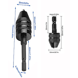 RZJZGZ 3 Pcs Keyless Drill Chuck Bit 1/4 Inch Hex Shank Keyless Drill Chuck Conversion Tool,0.3-6.5 mm&0.3-3.6 mm&0.8-8mm Quick Screwdriver Drill Adapter for Micro Drill Bit