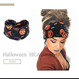 Catery Halloween Headbands Pumpkin Head Wraps Stretchy Witch Spider Web Hair Bands Cross Knotted Turban Headband Halloween Costume Party Hair Accessory for Women and Girls Pack of 4