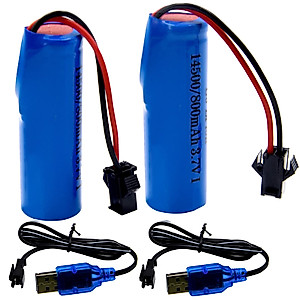 Blomiky 2 Pack 3.7V 500mAh Li-ion Rechargeable Battery SM 2P Plug with USB Charger Cable for Double Sided RC Stunt Car Small RC Boat Tumbling Amphibious RC Car RC Truck and C63 Battery and USB 2