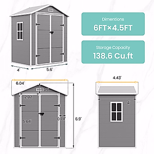 UDPATIO Outdoor Resin Storage Shed 6x4.5 FT, Plastic Garden Shed for Bike, Garbage Can, Tool, Outside Sheds & Outdoor Storage Storage Box with Lockable Door for Backyard, Patio, Lawn, Grey & White