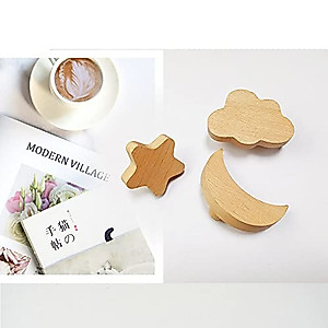 ANYU Wooden Coat Hooks Wall Mounted, Moon Star Cloud Shape Wood Wall Hooks Vintage Hangers for Hat, Towel, Key (Beech Wood)