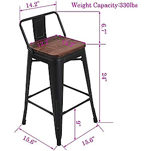 Changjie Furniture 24 Inch Bar Stools Counter Height Bar Stools Industrial Metal Barstools Set of 4 for Home Kitchen (24 inch, Black)