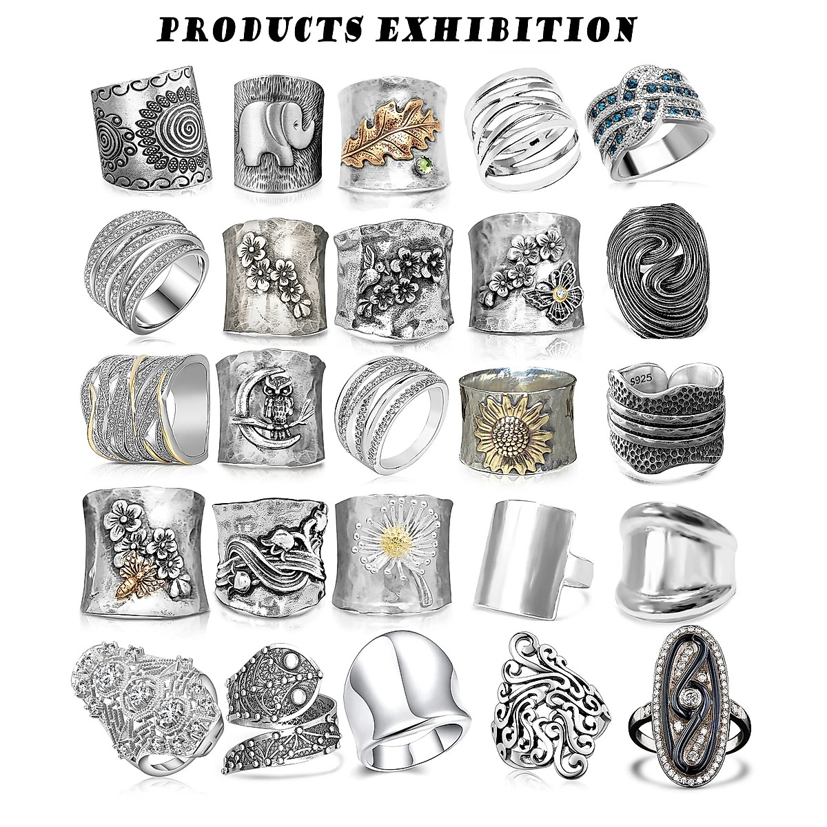 SWBRJ Sun Flower Pattern Boho Statement Band Ring for Women,Big Retro Vintage S925 Sterling Silver National Style Chunky Ring,Large Thumb Index Finger Sun Ring Boho Jewelry (Ring_Sun, 9)