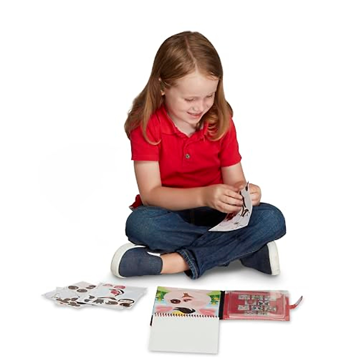 Melissa & Doug On The Go Make-a-Face Reusable Sticker Pad Travel Toy Activity Book – Farm Animals (10 Scenes, 76 Cling Stickers)