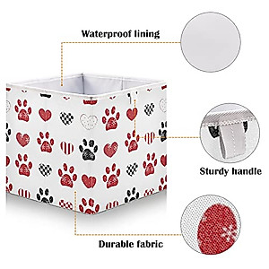 xigua Storage Cube Puppy Paw Prints Foldable Storage Bins, Closet Shelves Organizer Fabric Storage Baskets for Clothes, Toys, Books, Office Supplies (Square)