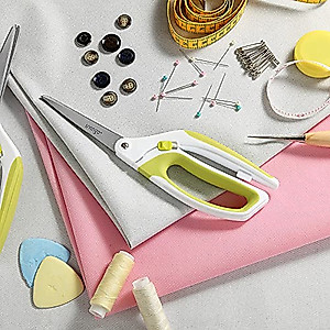 LIVINGO 10" Spring Action Fabric Scissors, Professional Sewing Scissors for Tailor Dressmaker, Spring Loaded Heavy Duty Fabric Shears for Crafting with Comfort Handle, All purpose(Green/White)