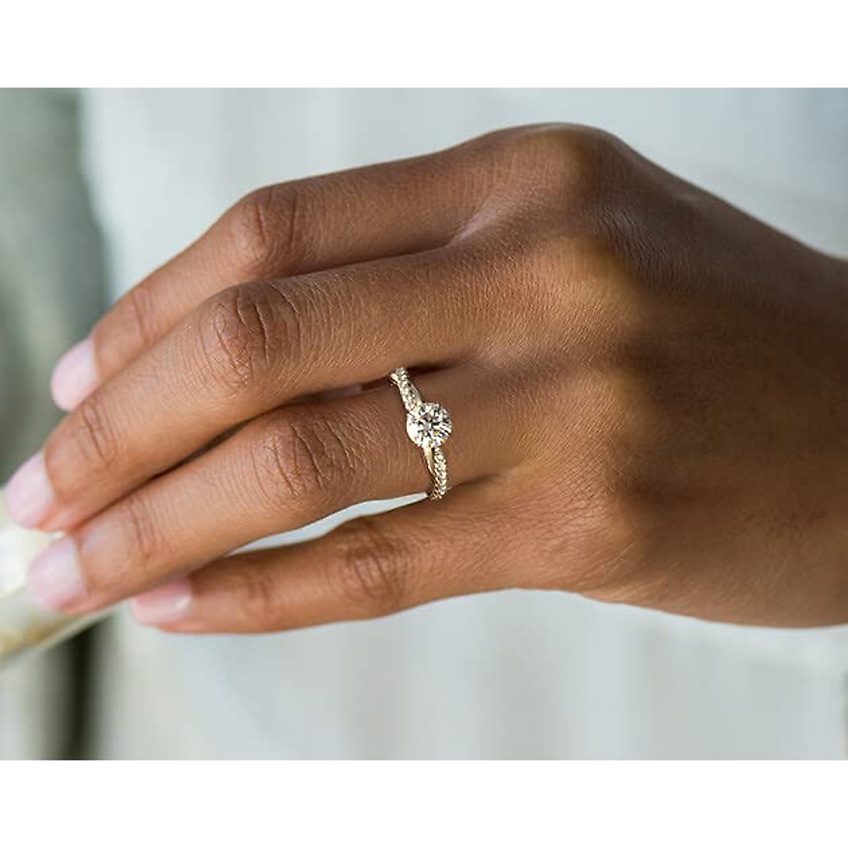 Blocaci Engagement Ring 1.0 CT Twisting Infinity Pave Set Simulated Diamond Engagement Rings for Women 10k White Gold Size 7