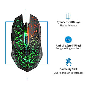 Uciefy Q8 Wireless Gaming Computer Mouse, 2.4GHz USB Optical Rechargeable Ergonomic LED Wireless Silent Mouse, 3 Adjustable DPI, 6 Buttons, Compatible with PC, Laptop, Notebook, Desktop (Black)