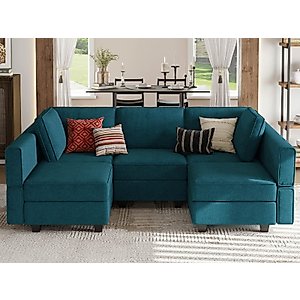 Belffin Sectional U Shaped Sofa Small Reversible Chaise Sectional Couch Convertible Ottoman Modular Sofa Couch Peacock Blue