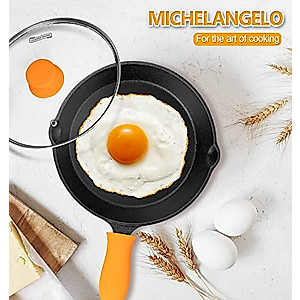 MICHELANGELO Cast Iron Skillet Set 8 Inch & 10 Inch &12 Inch, Preseasoned Cast Iron Skillets With Lid, Iron Skillets for Cooking with Silicone Handle & Scrapers, 8'' & 10" & 12"