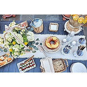 Mud Pie, White, Beaded Wood Cake Set, stand 4.75" x 12" dia | server 9.5"