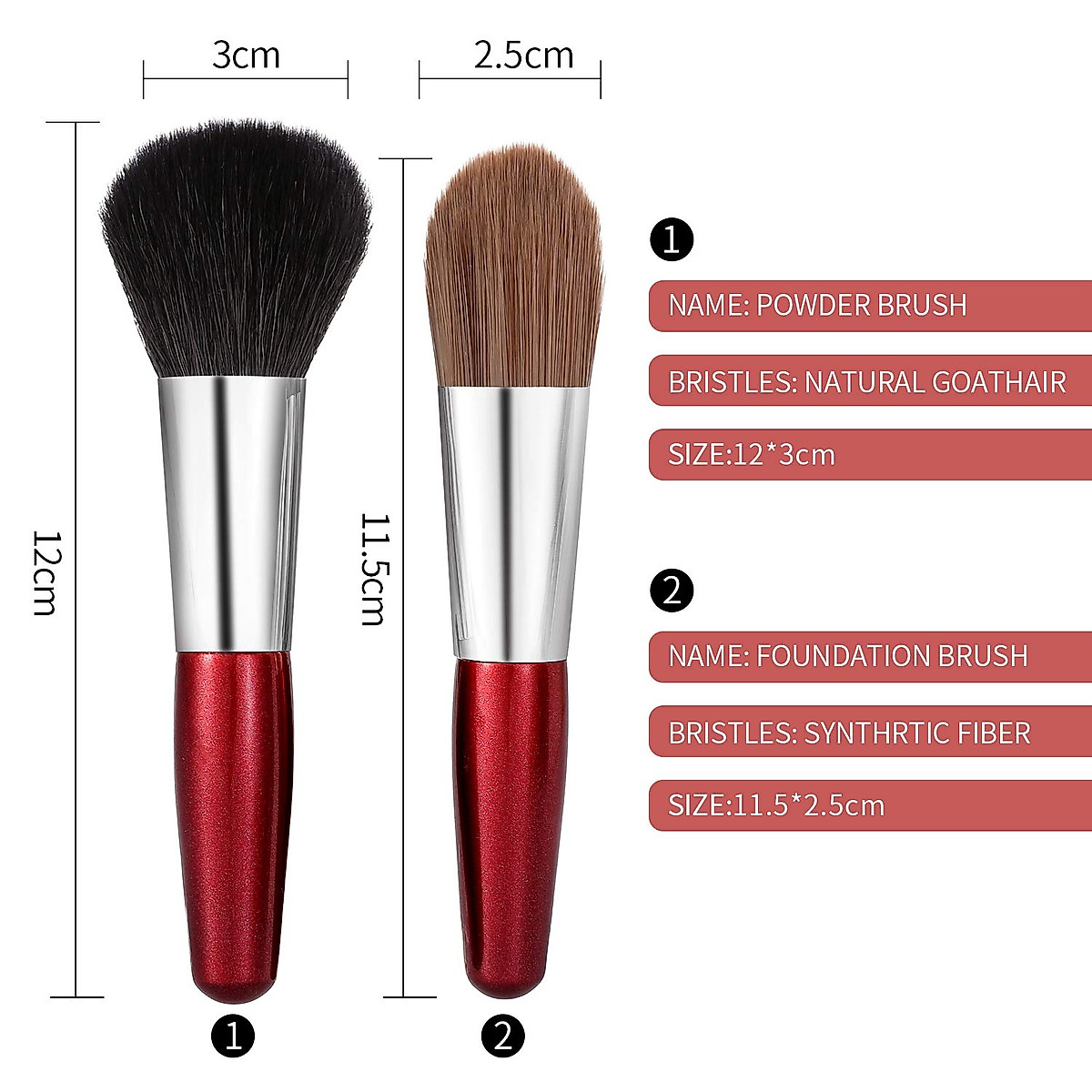 Protable Mini Makeup Brushes Set with Travel Case,5PCS Cosmetic Brushes Kit(Natural and Synthetic Hair)-Includes Foundation-Contouring-Blending-Blush And Eyeshadow Brushes(Travel Size) Red