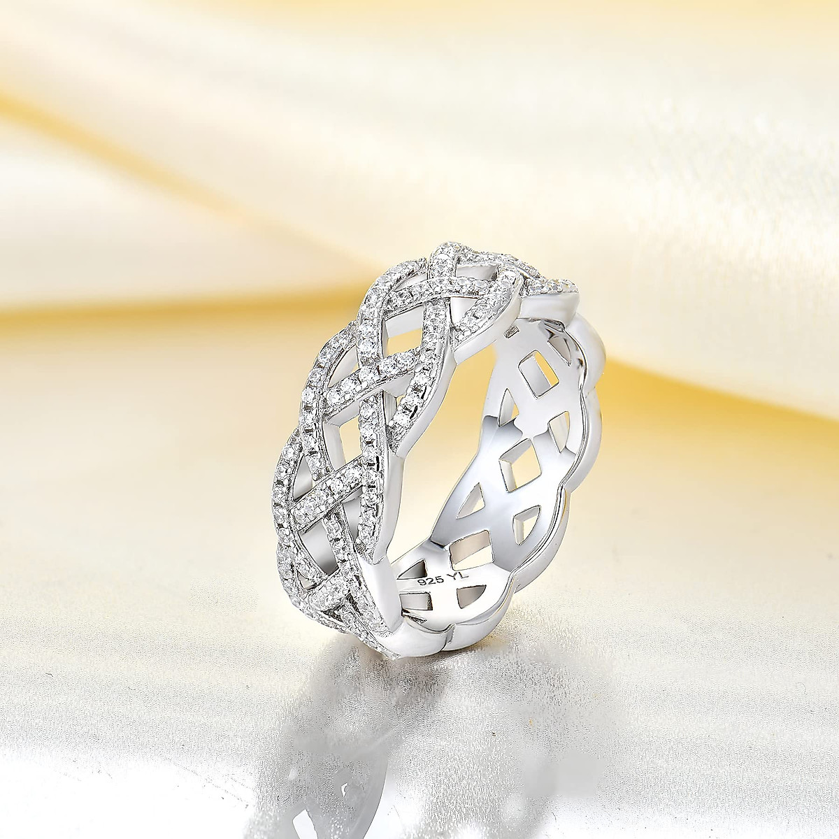 YL Women's Twisted Knot Rings 925 Sterling Silver Criss Knot Ring 18k White Gold Plated Cubic Zirconia Infinity Statement Rings-size8