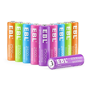EBL 8-Bay Battery Charger with AA Rechargeable Batteries 2500mAh (10 Pack- 5 Color in One Box)