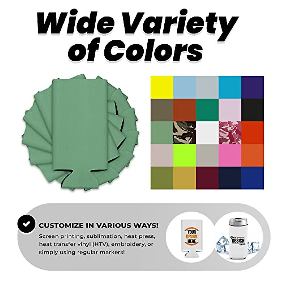 25 Pack Black Blank Slim Can Cooler Sleeves, Customizable Bulk Sublimation Can Coolers, Extra-Thick Collapsible Drink Insulator Sleeve, Beer Can Coolers for Party Beverages, PartyPrints