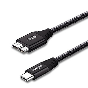 Fasgear USB C to Micro 3.0 Cord 1ft, Short Nylon Braided Metal Connector Type C 3.0 to Micro B Cable, Fast Charging Syncing Compatible for Toshiba Canvio,Westgate,Seagate,Galaxy S5 Note 3,etc (Black)