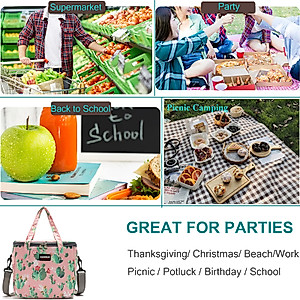 Evergoo Reusable Lunch Bags for Women, Insulated lunch Box with Adjustable Shoulder Strap, Cute Thermal Cooler tote Bag for Office/Beach/Hiking/Picnic/Workout-Cactus