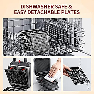 Waffle Maker Mini, Sandwich with Removable Plates 3-in-1, Breakfast Waffle Iron Machine Small Belgian, Donut Maker, Non-Stick, Compact Design, Grilled Cheese, Keto Chaffles, Paninis, Gray 600W BEZIA